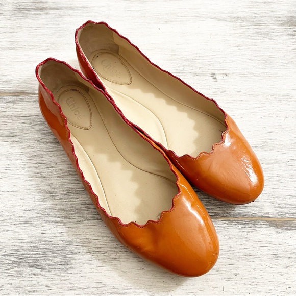 Chloe | Shoes | Chloe Orange Leather Ballet Flats With Scalloped Edges ...